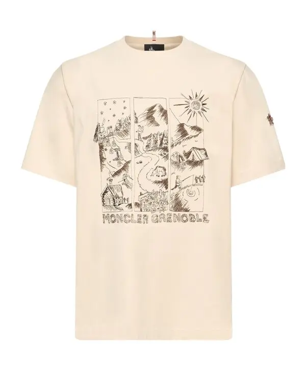Moncler Mountain Landscape Print Cotton T-shirt