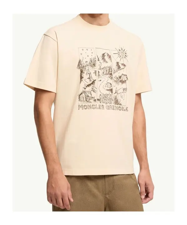 Moncler Mountain Landscape Print Cotton T-shirt