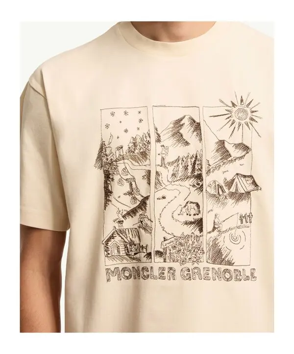 Moncler Mountain Landscape Print Cotton T-shirt