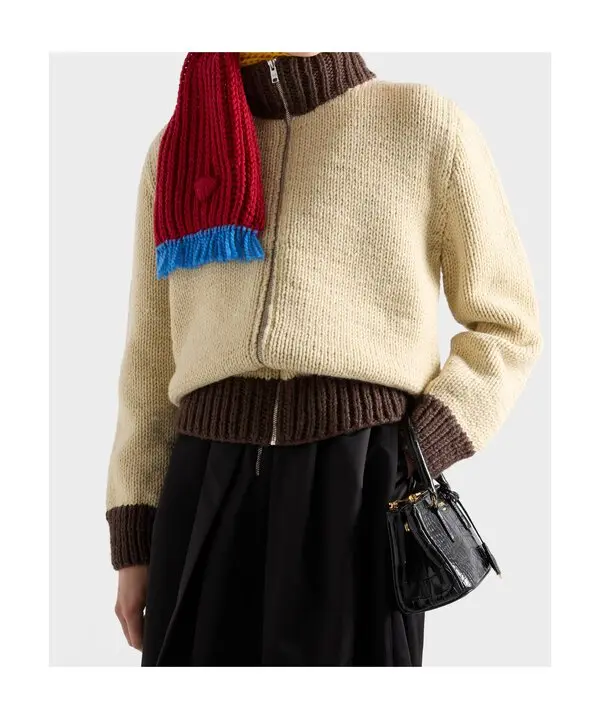 Prada Wool Zipper Cardigan - Rope/cocoa Brown
