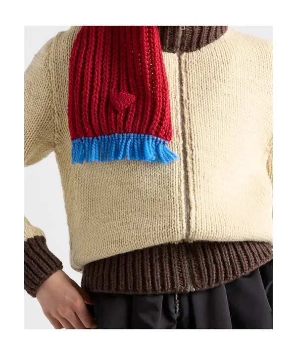 Prada Wool Zipper Cardigan - Rope/cocoa Brown