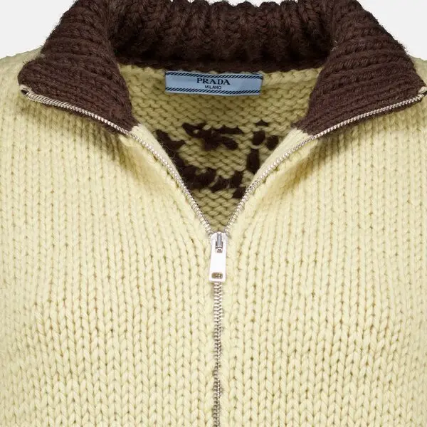 Prada Wool Zipper Cardigan - Rope/cocoa Brown