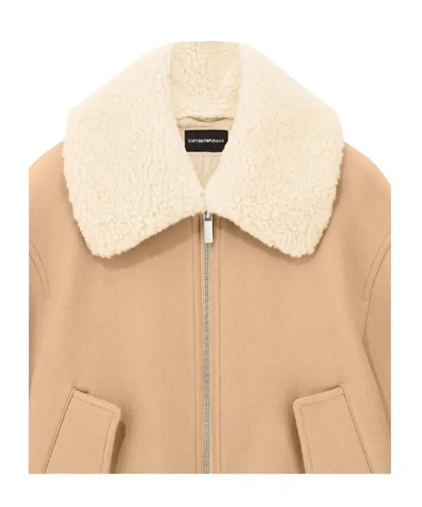 Emporio Armani Blouson Jacket In Virgin Wool With A Shearling Collar