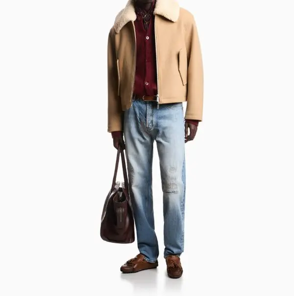 Emporio Armani Blouson Jacket In Virgin Wool With A Shearling Collar