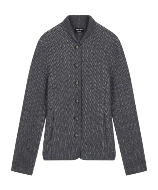 Giorgio Armani Herringbone Cashmere Knit Jacket With Stand Collar