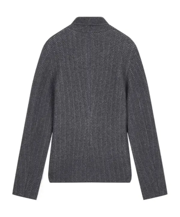 Giorgio Armani Herringbone Cashmere Knit Jacket With Stand Collar