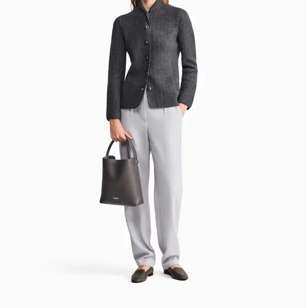 Giorgio Armani Herringbone Cashmere Knit Jacket With Stand Collar