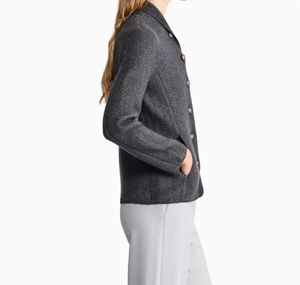 Giorgio Armani Herringbone Cashmere Knit Jacket With Stand Collar
