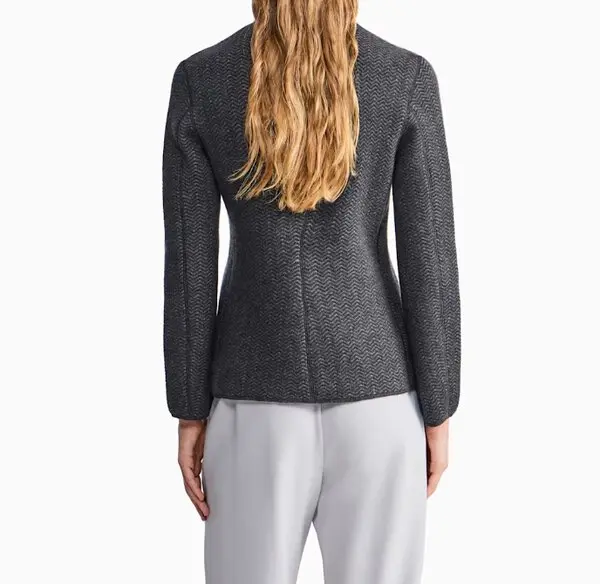 Giorgio Armani Herringbone Cashmere Knit Jacket With Stand Collar