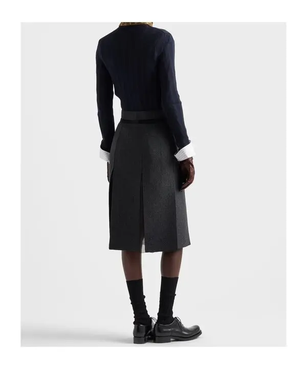 Prada Slit Detailed Layered Midi Skirt