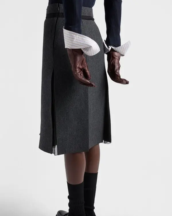Prada Slit Detailed Layered Midi Skirt