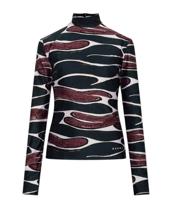 Marni Lycra Top With Crimson Flow Print