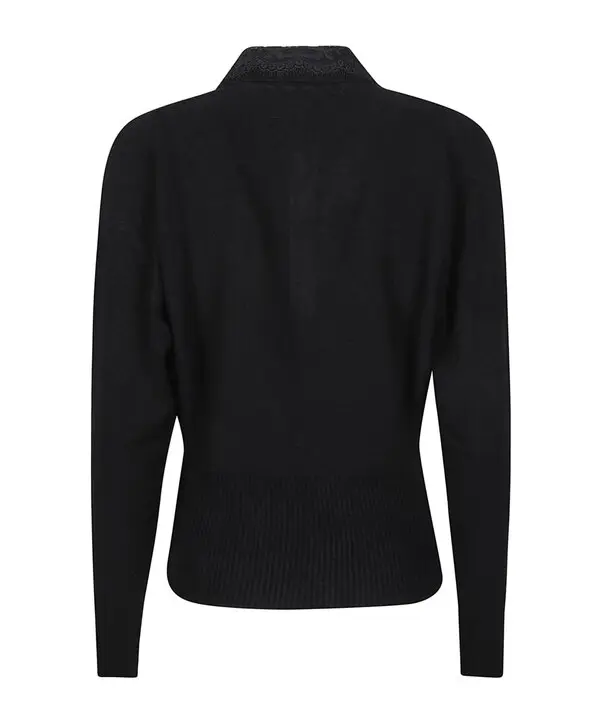 ERMANNO FIRENZE Lace-collar Polo Top - Black