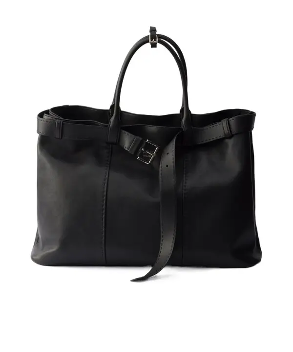 Prada Buckle Antiqued Nappa Leather Bag - Black