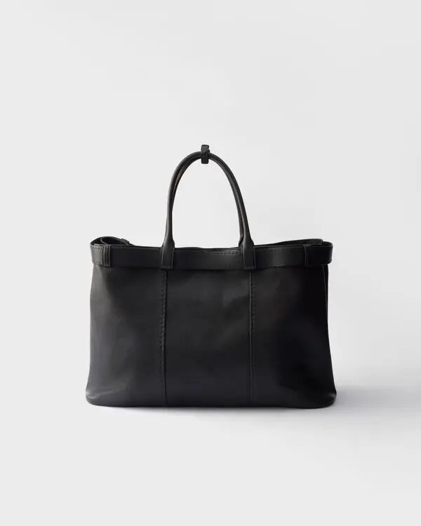 Prada Buckle Antiqued Nappa Leather Bag - Black
