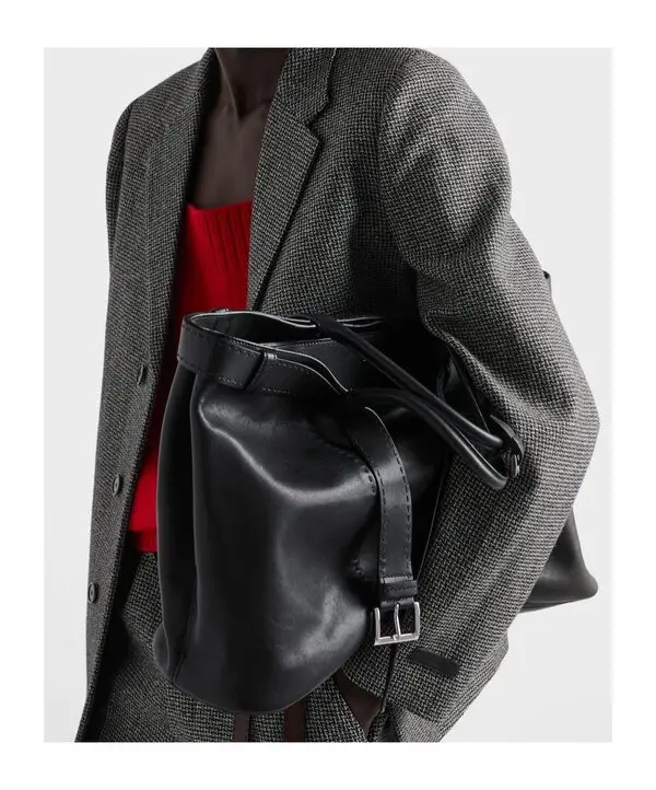 Prada Buckle Antiqued Nappa Leather Bag - Black