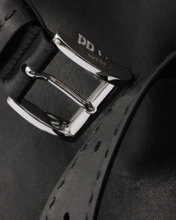 Prada Buckle Antiqued Nappa Leather Bag - Black