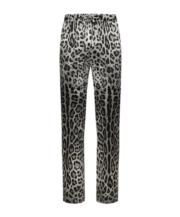 Dolce & Gabbana Dolce Gabbana Leopard Printed Satin Pants - Grey