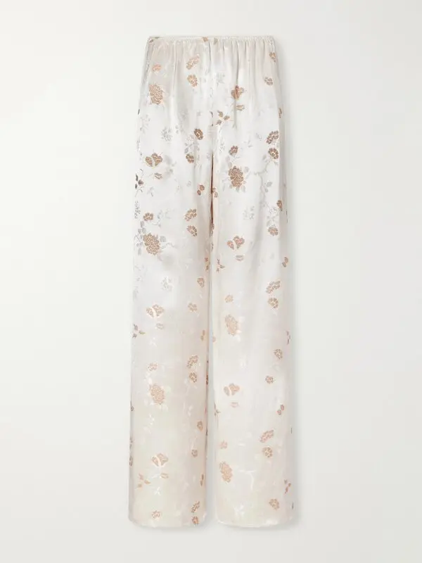 DÔEN Lavona Floral-jacquard Satin Wide-leg Pants - Neutrals