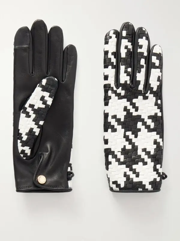 AGNELLE Coquettine Houndstooth Leather Gloves - Black