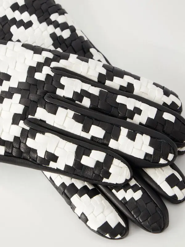 AGNELLE Coquettine Houndstooth Leather Gloves