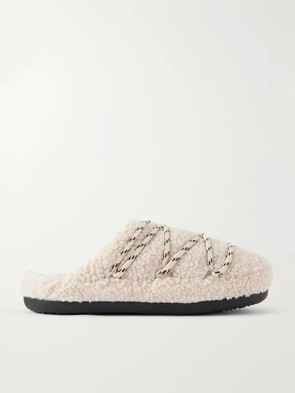 Moon Boot Teddy Suede-trimmed Plush Mules - Neutrals