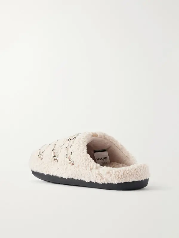 Moon Boot Teddy Suede-trimmed Plush Mules - Neutrals