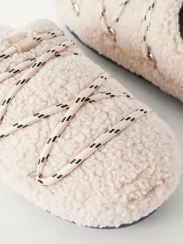 Moon Boot Teddy Suede-trimmed Plush Mules - Neutrals