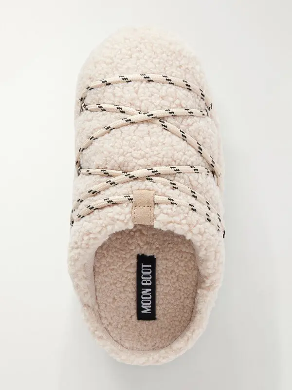 Moon Boot Teddy Suede-trimmed Plush Mules - Neutrals