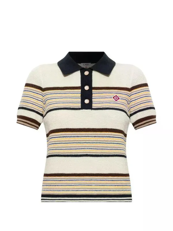 Casablanca Café Striped-pattern Polo Top - Neutrals