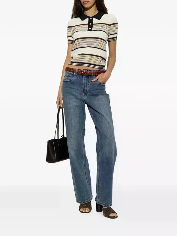 Casablanca Café Striped-pattern Polo Top - Neutrals