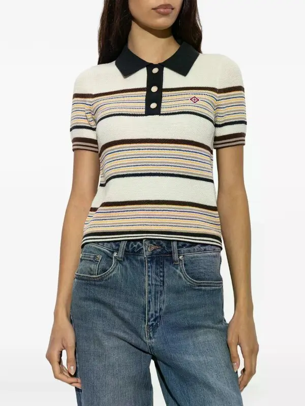 Casablanca Café Striped-pattern Polo Top - Neutrals