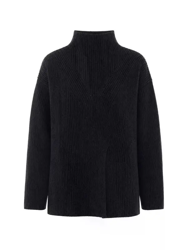 Alpha Studio Stand-up Collar Asymmetrical-split Sweater