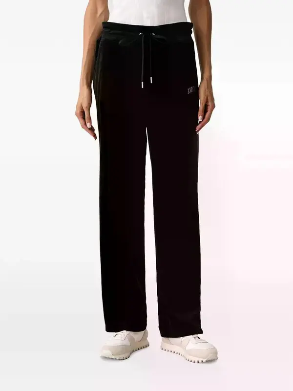 Dkny Logo-embellished Velvet Track Pants - Black