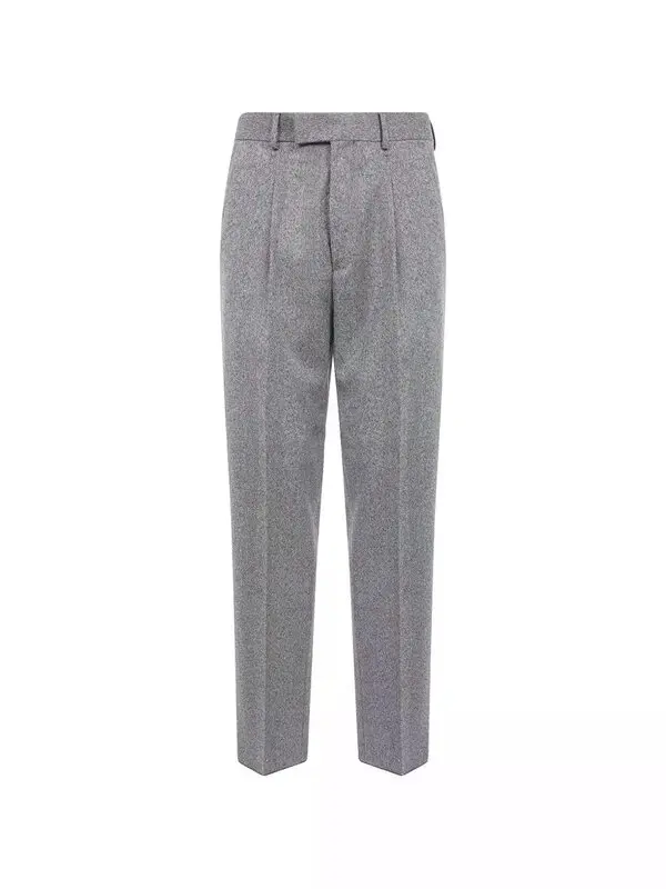 Zegna Herringbone Pleated Wool Trousers