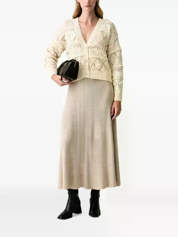 FRACOMINA Cable-knit Floral-appliqué Cardigan - Neutrals