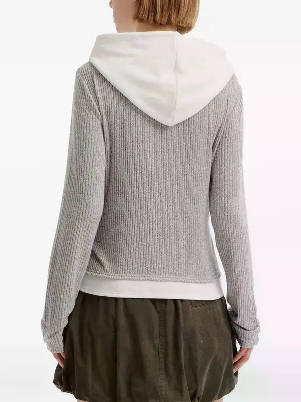MUSIUM DIV. Layered-effect Ribbed Hoodie Sweater - Grey