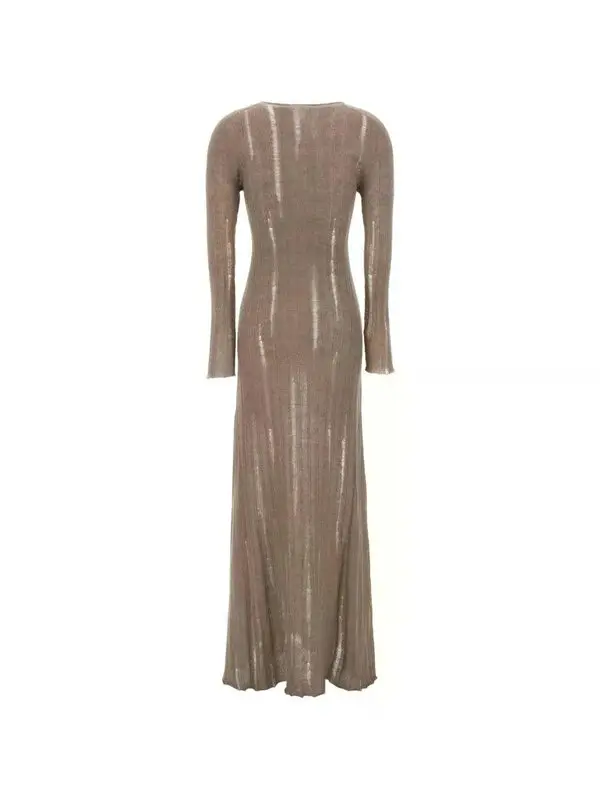 Fabiana Filippi Distressed Ribbed-knit Maxi Dress - Neutrals