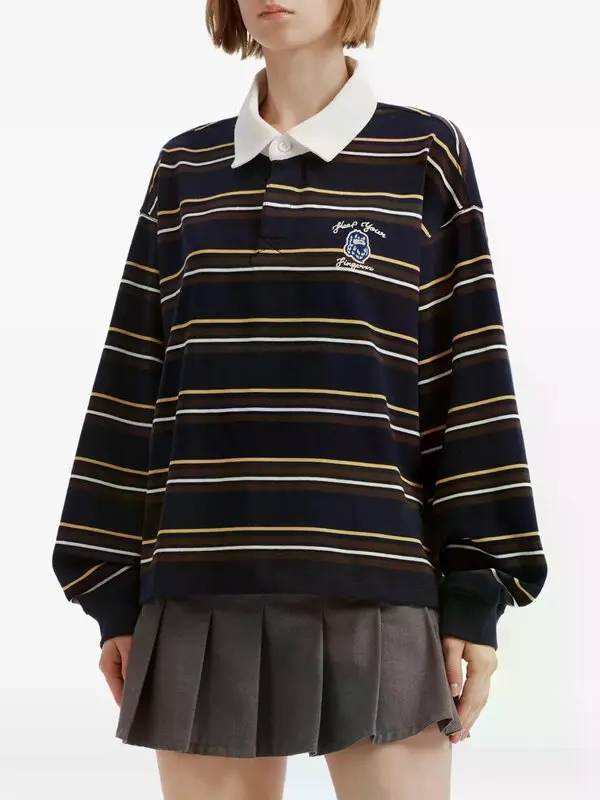 FINGERCROXX Striped Long-sleeve Polo Shirt