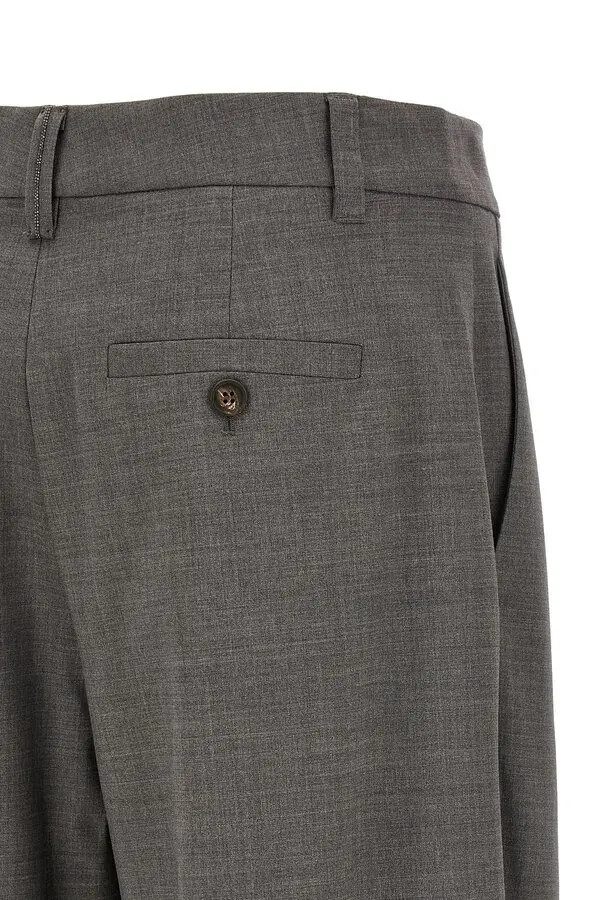 Brunello Cucinelli Tropical Luxury Wool Tailored Trousers With Monili