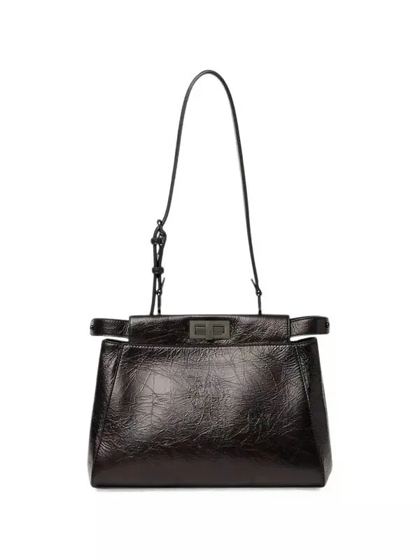 Fendi Small Peekaboo Leather Shoulder Bag - Brown