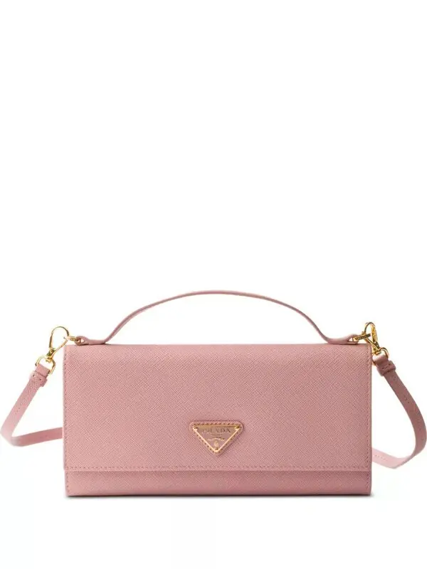 Prada Saffiano-leather Wallet With Shoulder Strap - Pink