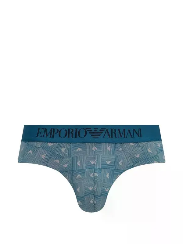 Emporio Armani Logo-waistband Monogram-print Briefs - Blue