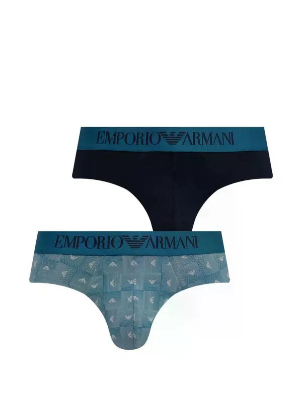 Emporio Armani Logo-waistband Monogram-print Briefs - Blue