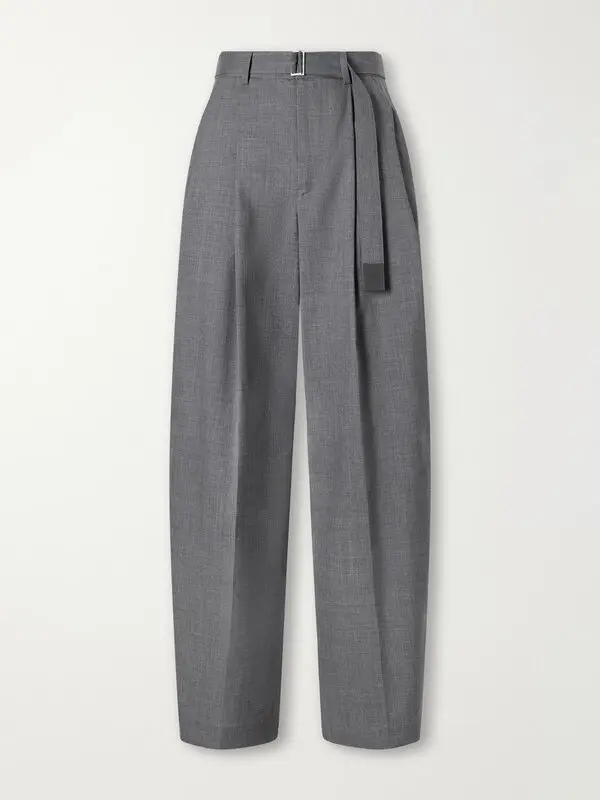 Sacai Belted Pleated Twill Wide-leg Pants