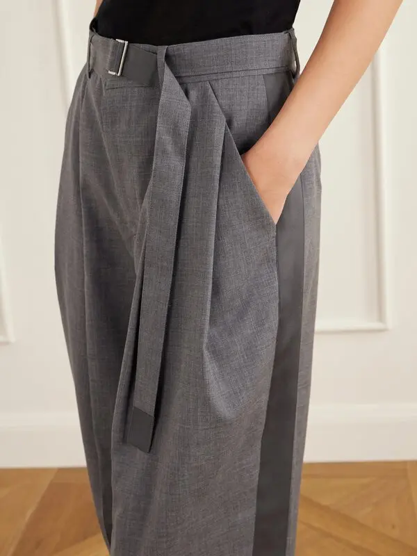 Sacai Belted Pleated Twill Wide-leg Pants