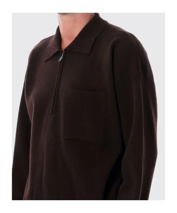 ROBERTO COLLINA Half-zip Polo Sweater - Brown