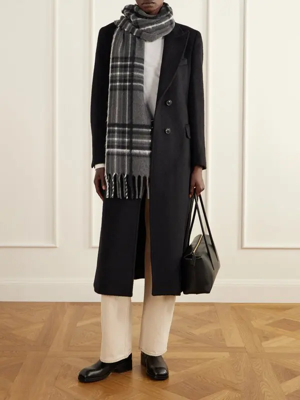 Johnstons Of Elgin Mull Fringed Checked Wool, Cashmere And Silk-blend Scarf