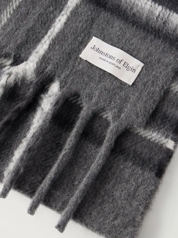 Johnstons Of Elgin Mull Fringed Checked Wool, Cashmere And Silk-blend Scarf