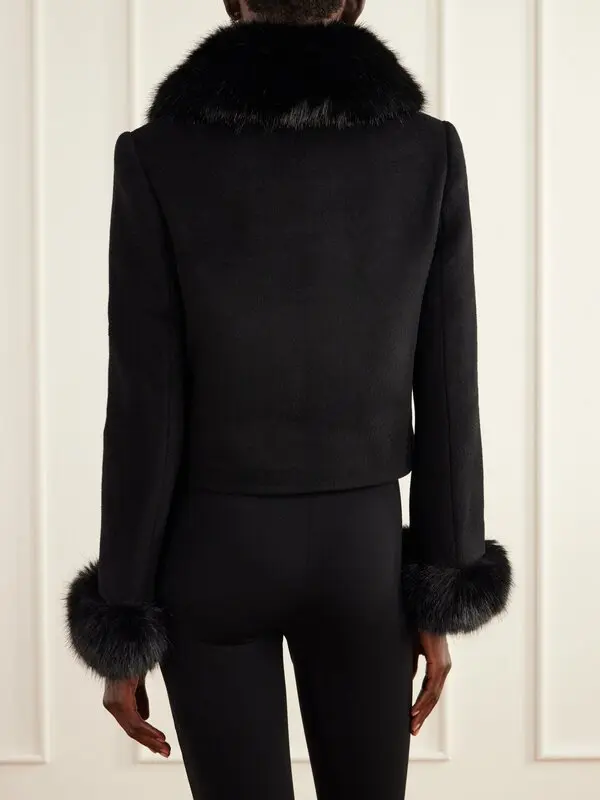 SELF-PORTRAIT Cropped Plush-trimmed Wool-blend Jacket